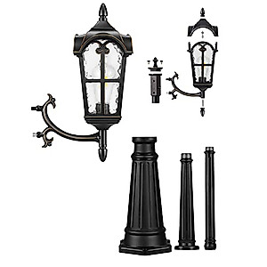 VIANIS 3-Head Outdoor Lamp Post Light Fixture, Black Outdoor Light Dusk Dawn Sensor for Lamp Post, Waterproof Anti-Rust Aluminum Housing with Tempered Glass, Street Light for Garden, Patio, Driveway