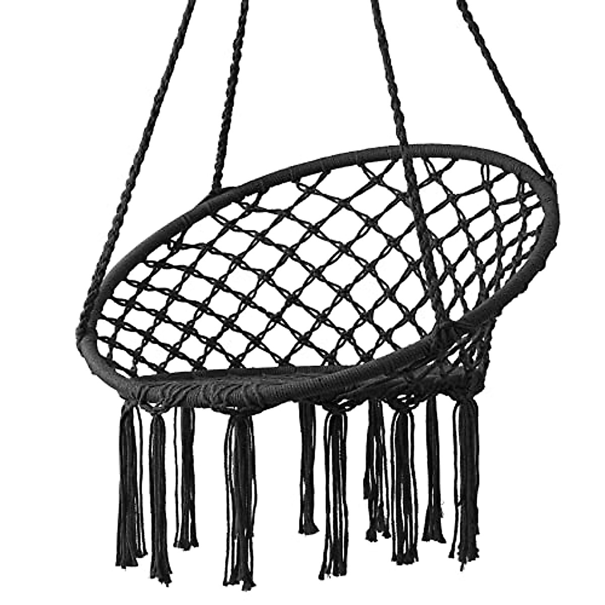 HBlife Hammock Chair, Hanging Swing with Macrame, Max 330 Lbs, Black Hanging Cotton Rope Chair for Indoor, Outdoor, Bedroom, Patio, Yard, Deck, Garden and Porch, for Child