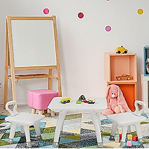 JOYMOR Kids Table and Chairs Set of 3, HDPE Material Ideal of Snack, Game, Craft, Art, Meal, White, 3 Piece Set