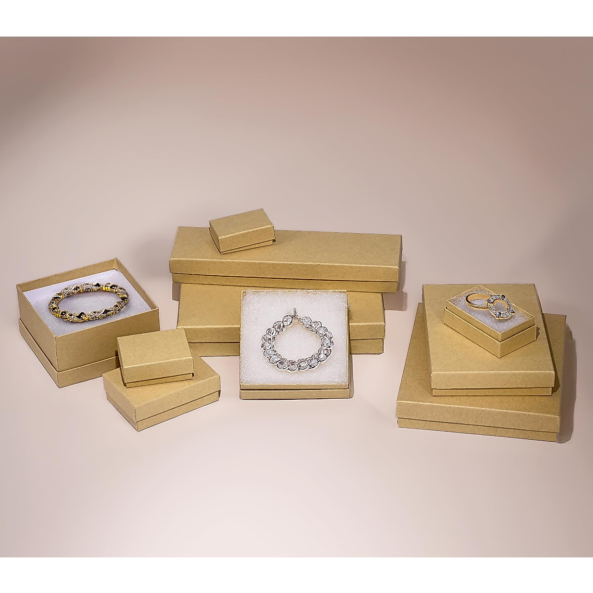 The Display Guys Pack of 25 Cotton Filled Cardboard Paper Kraft Jewelry Box Gift Case - Kraft (3.3" x 2.3" x 1.0")