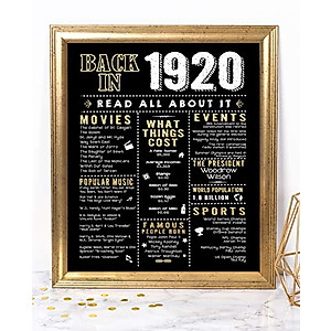 Katie Doodle 1920s Great Gatsby Roaring 20s Party Decorations Supplies Decor Centerpiece | Includes Back in 1920 Sign [Unframed], Black and Gold