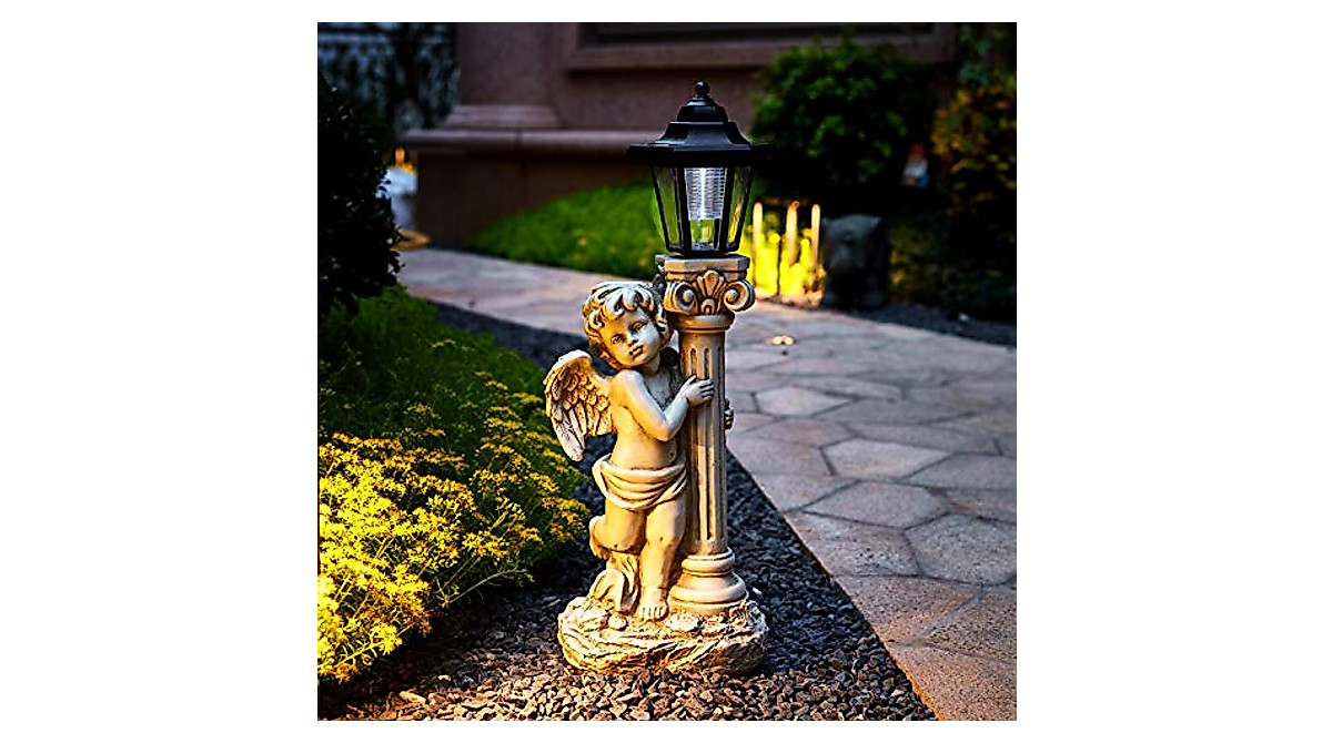Angel Garden Statue with Solar Lights - 19.7 Inch Cherub Angel Decor