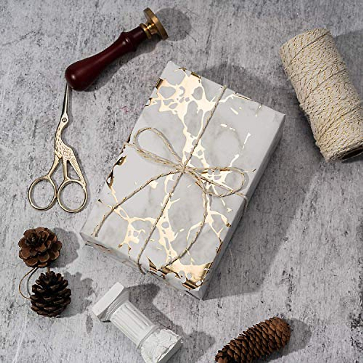 MAYPLUSS Wrapping Paper Roll - Mini Roll - 17.3 inch X 120 inch Per roll - 3 Different Marble with Gold Foil Design (43.2 sq.ft.ttl)