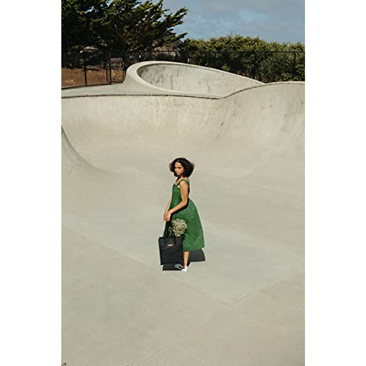 Out of the Woods City Tote – Vegan Tote Bag with dual Short and Long Handles – Supernatural Paper Reusable Shopper – Strong Washable Medium-Large Collapsible Bag, Ebony with Coordinating Black Handles