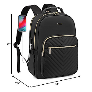 LOVEVOOK Quilted Laptop Backpack Stylish Laptop Bag for Women Work Computer Bags Bookbag Purse,15.6-Inch, Black