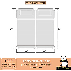 Split King Sheet Set for Adjustable Bed - 1000-Thread-Count 100% Egyptian Cotton 18 inch Deep Pockets 1000-TC 5PC Bedsheet - Mediterranean Blue