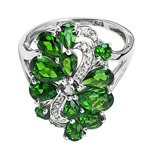 CARILLON Cluster Style 4.39 Ctw Chrome Diopside 925 Sterling Silver Women Christmas Ring (Sterling Silver, 10.5)