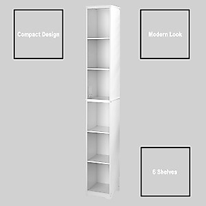 Accents Depot Slim Storage Tower with Six Shelves for Hallways, Closets and Bathrooms - White