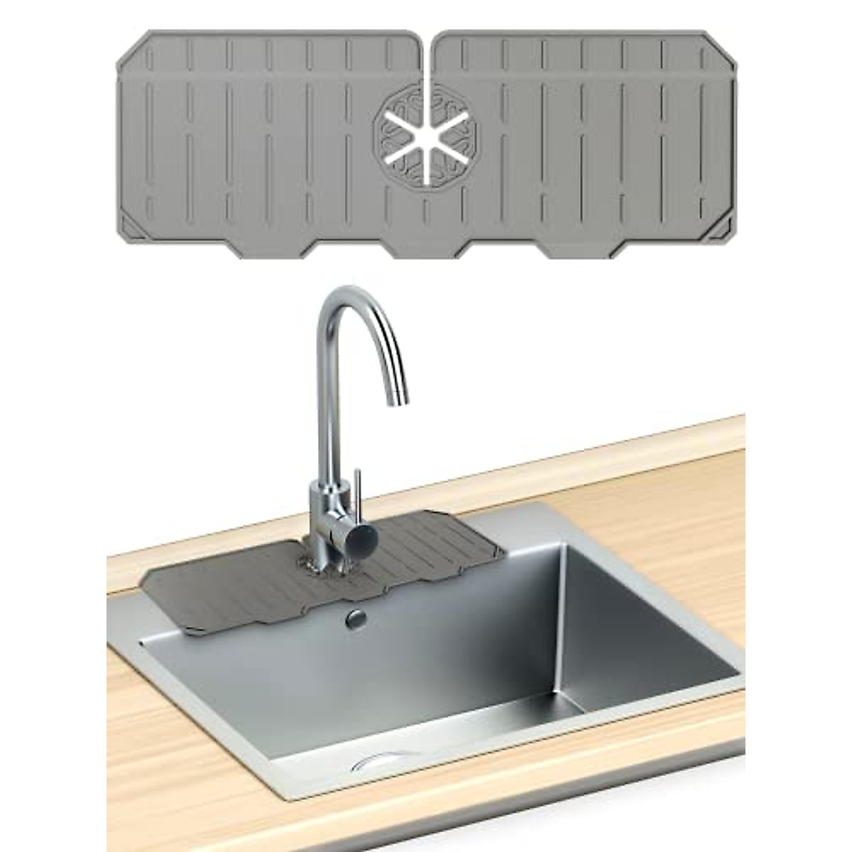 AXK Home Supply Silicone Sink Faucet Mat Splash Protector, Splash Guard, Perfect For Narrow Faucets,Protects Counter From Standing Water-Washable-Kitchen-Bathroom-RV-Laundry-Office(Gray)