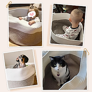 INDRESSME XXXLarge Cotton Rope Basket 21.7" x 21.7" x 13.8" Woven Baby Laundry Blanket Basket Toy Basket with Handle Storage Comforter Cushions Thread Laundry Hamper