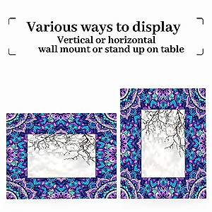 Mandala Purple 5x7 Picture Frame Wood Photo Frame for Tabletop Display Wall Mount Picture Frame Display 5 x 7 Inch Photo Wall Decor Home Gift Frames