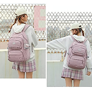 Aesthetic Laptop Backpack Kawaii Backpack Back to School Anti Theft Slim Durable Backpack with Large Capacity (Pink)
