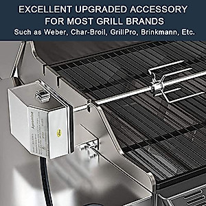 Apromise Rotisserie Motor - Stainless Steel Rotisserie Spit Motor 6W 110 Volts with Waterproof On/Off Switch | Powerful Rotisserie Motor Hold Up to 50 Pounds Capacity - Silver