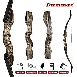Deerseeker Archery 60" Takedown Recurve Bow Handmade Wooden Bow for Adults & Youth Beginners with Laminated Limbs Right/Left-Hand Riser Hunting Practice Target Shooting 20-60lbs