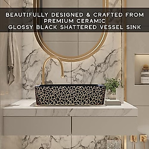 Strictly Sinks 18 Inch Rectangular Black Vessel Sink - Ceramic Countertop Bathroom Sink – Easy to Install Above Counter Luxurious Bathroom Vessel Sink (18-3/4″ W x 14-3/8″ L x 5-1/4″ H)