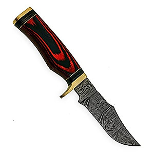 Custom Handmade Damascus Steel Hunting Knife/Skinning Knife SS-17452 (Red & Black Wood) (Red)