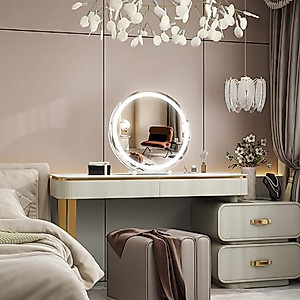 Vierose 18 Inch Large Vanity Mirror with Lights, Round LED Makeup Mirror, Light Up Mirror Makeup Mirror with Lights for Bedroom Tabletop, Smart Touch Control 3 Colors Dimmable, 360° Rotation (White)