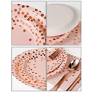 Nkaiso 141 Pieces Pink and Rose Gold Party Supplies, Party Dinnerware Sets Include Paper Plates Napkins Cups Silverware, for Wedding Bridal Shower Engagement Birthday Parties Decoration -20 Serves