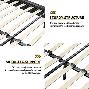 Queen Size Upholstered Platform Bed Frames with Foam Headboard, Mid-Century Modern Platform Bed with Storage Solid Wood Slat Support for Bedroom Small Living Space Boys Girls, Under Bed Storage, Gray