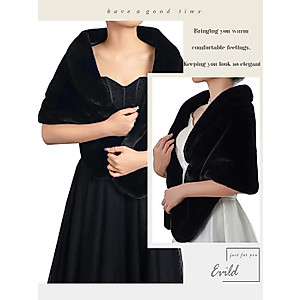 EVILD Bridal Faux Fur Shawls Wraps Wedding Fur Stole Scarf Sleeveless Fur Shrug Luxury Fur Coat for Brides and Bridesmaids(Black)