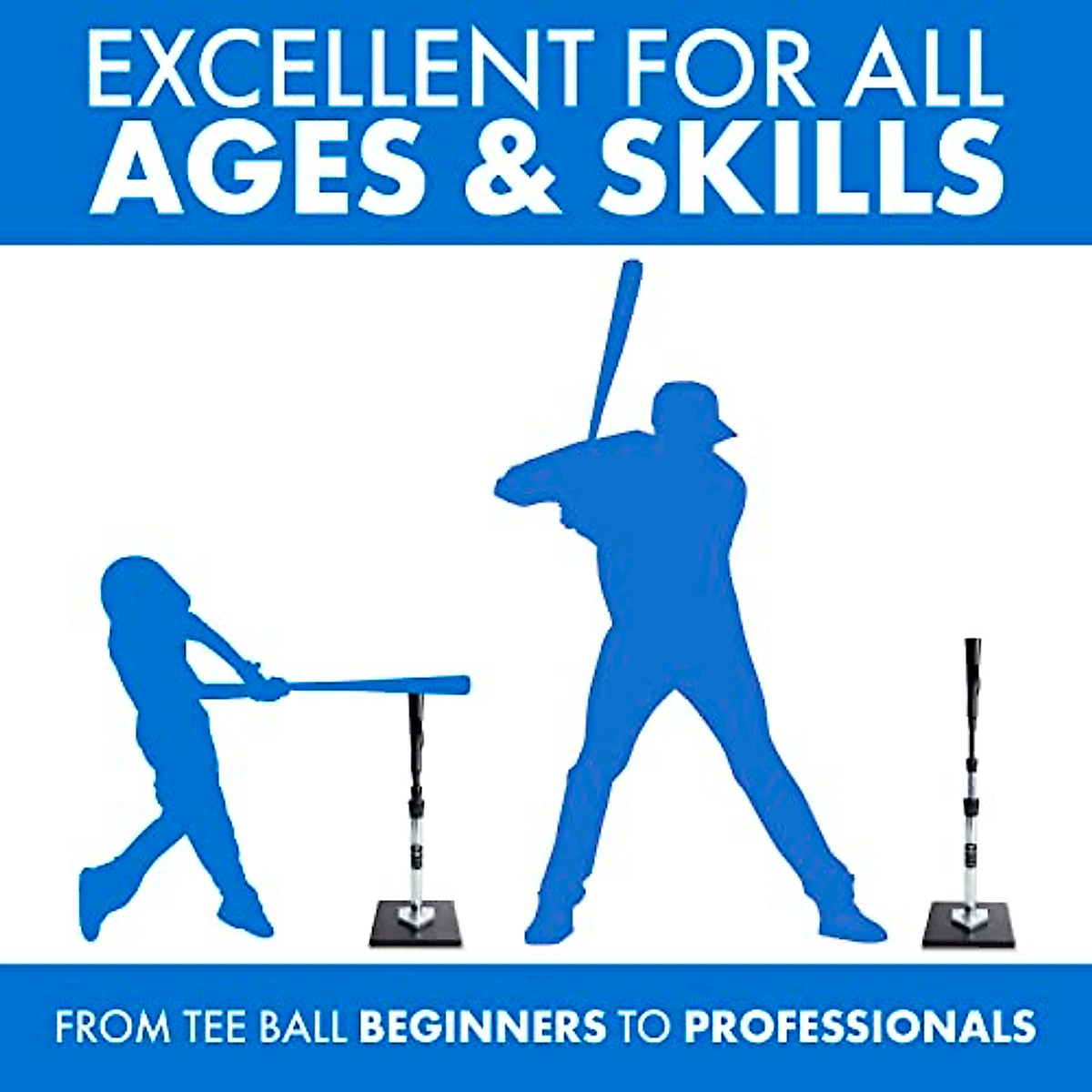 Tanner Tee The Original Professional - Style Baseball Tee Softball Adult Batting Tee with Durable Composite Base, Hand-rolled Flexible Rubber Ball Rest, Adjustable: 26" to 43", Durable Steel Stem