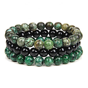 SONNYX 3Pcs 8mm Semi-Precious Gemstones Beaded Bracelets for Women Men Healing Crystal Stone Bracelet Stretch Round Beaded Elastic Bracelets Unisex Jewelry Gifts(GREEN)
