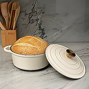 Lexi Home Cast Iron Enameled Dutch Oven Pot with Lid 6 qt, Sauce Pan, Pasta Server, Stove Top Pot, Dish for Sourdough Bread, Slow Cooking Chicken, Soup & More, Kitchen Cookware - Cream