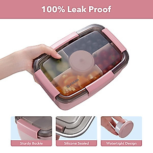 GiFBERA Large Salad Lunch Container - 68 oz Salad Bowl with 5 Compartments Bento-Style Tray, 2 pieces Salad Dressing Containers To Go, Leak-Proof & BPA-Free (Pink)