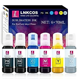 6×70ML Sublimation Ink for Epson EcoTank ET-8550 ET-8500 Printers (6 Color, BK PB C M Y K Grey)