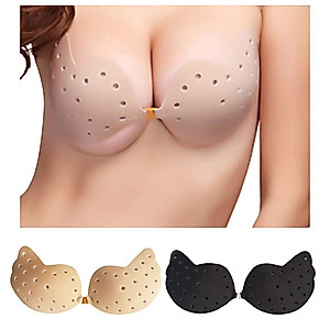 JFLYOU-Bra for Women,Ladies Breathable Chest Paste type Breast Invisible Bra Light Silicone Bra(Black,C)