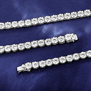 Gemsme 5mm Tennis Necklace, 18K White Gold Plated Tennis Neckalce 5mm Round Cubic Zirconia Classic Necklace for Women (16 Inch)