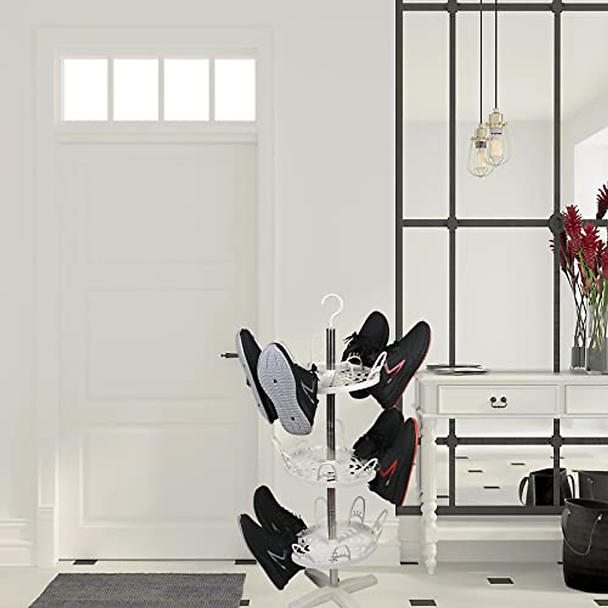 VAIPI 2 Sets Revolving Shoe Rack 360-Degree Rotating Shoe Rack Adjustable Shoe Tree Racks Spinning Round Shoe Organizer Standing and Hanging Shoe Rack for Home