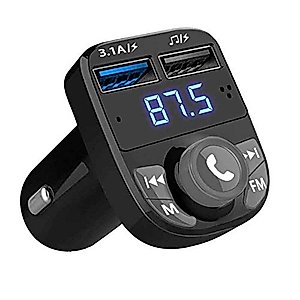 QUMOX Handsfree Call Car Charger, Wireless Bluetooth FM Transmitter Radio Receiver, Mp3 Audio Music Stereo Adapter, Dual USB Port Charger Compatible for All Smartphones