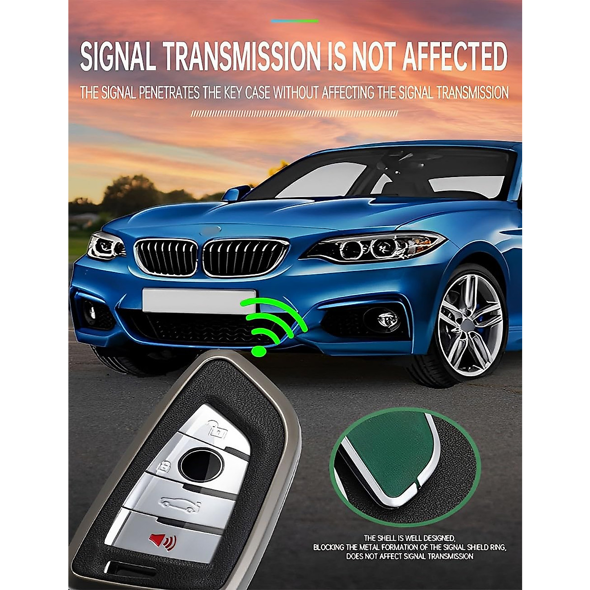 HUBEIVO for BMW Key Fob Cover Case Metal Shell Car Smart Keys Protect Keychain (P-BWBqz-Brown)