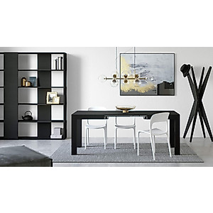 Mobili Fiver, First Extendable Table, 47,2(77,6) x31,5 in, Ashwood Black, for 6-8 people, Expandable Dining Table for Kitchen, Living room, Italian Furniture