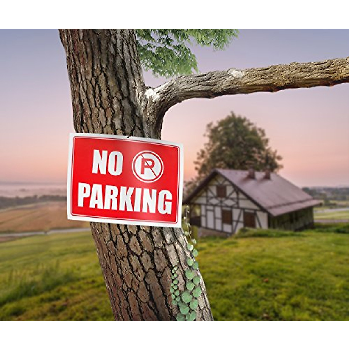 Ram-Pro NO PARKING Sign - 9" High x 12" Wide Red on White Reflective Plastic Signs for Driveway, Personal Parking Space (Pack of 4)