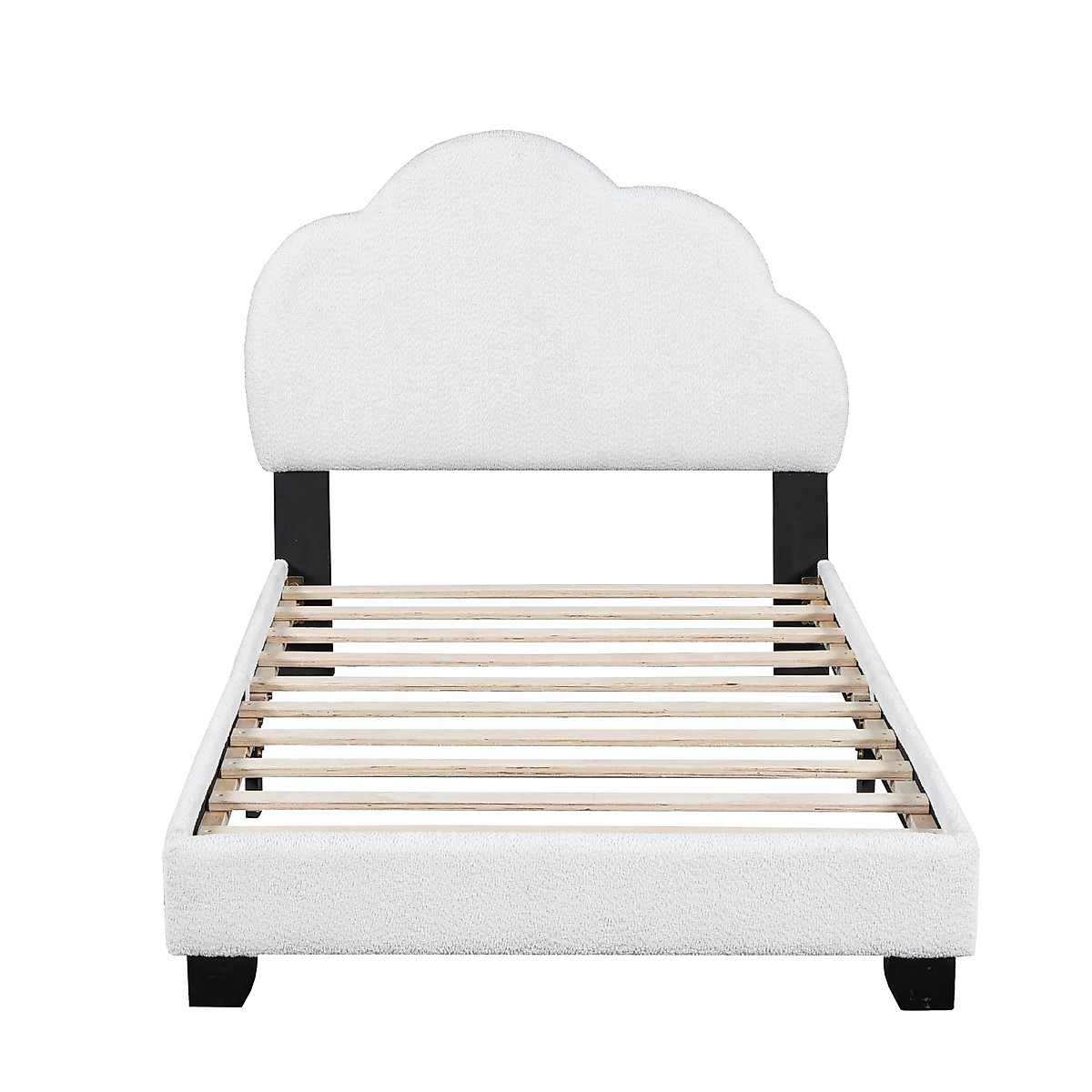 Merax Twin Size Upholstered Platform Bed Frame Boucle Fabric with Cloud-Shaped Headboard for Boys and Girls,White