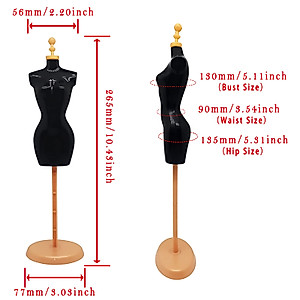 Doll Dress Form Mannequin Dress Form Torso Stand with Base Stand for Apparel Design and Costume Jewelry Display(Black Gold,4pcs)