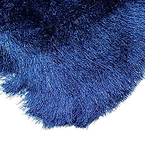 8x10 Feet Navy Blue Dark Blue Color Solid Plush 3D Pile Decorative Designer Area Rug Carpet Bedroom Living Room Indoor Shag Shaggy Shimmer Shiny Glitter Furry Flokati Plush Pile Modern Contemporary