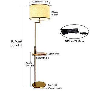 Bedroom & Living Room Floor Lamp with USB Charging Port-DLLT Stand Reading Light & Side Table-Classic Tall Pole Light for Office-Suits Mid Century Modern Home & Farmhouse Rustic Lighting-Drum Shade