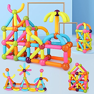 74 PCS Magnetic Balls and Rods Set,Magnetic Building Sticks Blocks Toys,Magnet Educational Toys STEM Toys for Kids,Learning Magnetic Toys for Boys Girls Age 3 4 5 6 7 8+ Years Old Gifts