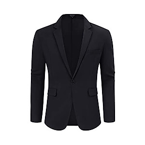 TURETRENDY Men's Casual Sport Coat Lightweight Linen Blazer One Button Business Suit Jackets Stylish Daily Suits Black 3XL