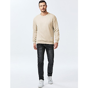 Dokotoo Men Men's Crew Neck Sweatshirts Soild Color Geometric Texture Long Sleeve Casual Pullover Shirts Beige 3X-Large