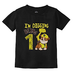 Paw Patrol Rubble Digging 1st Birthday Shirt 1 Year Old Boy Infant Kids T-Shirt 18M Black