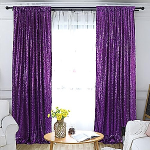 TRLYC Purple Sequin Backdrop Curtains - 2 Panels 2x8ft Sparkly Purple Curtains Glitter Backdrop for Party Christmas Wedding Birthday Halloween Background Decoration