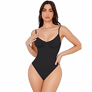 Niipty Bodysuit Shapewear for Women Tummy Control Cami Seamless Sculpting Body Shaper Spaghetti Strap Body Suits - Black XS/S