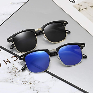 aisswzber Retro Semi Rimless Sunglasses Half Frame UV400 Glasses 3016s-blacknew