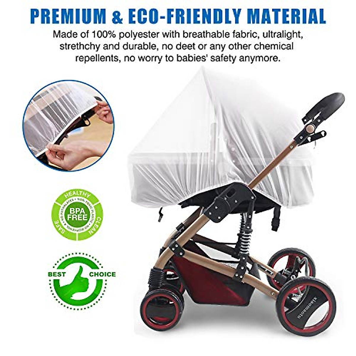 Mosquito Net for Stroller - Protective Baby Stroller Mosquito Net 2Pack - Perfect Bug Net for Strollers, Bassinets, Cradles, Playards, Pack N Plays and Portable Mini Crib (White)