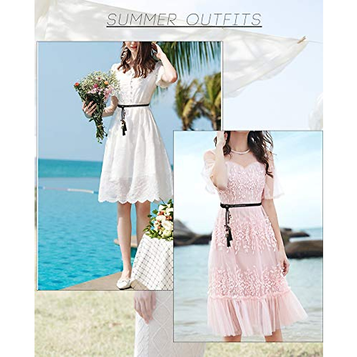 Exotic Women Waist Belt/Rope/Chain with Tassel and Beads in 8 Colors (black tan white)