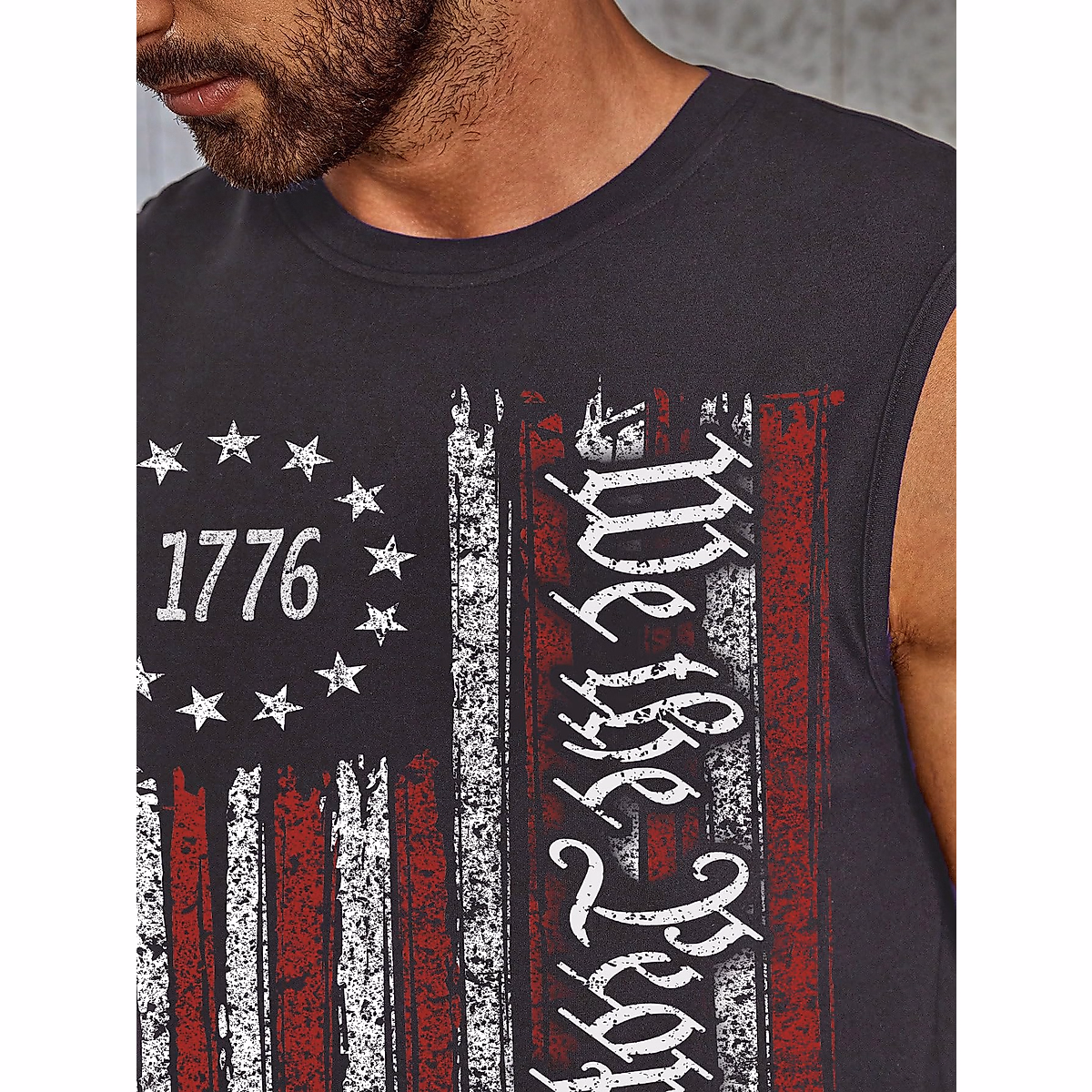 Heralady 4th of July Shirts Mens Muscle Tank Top 1776 Sleeveless Graphic Gym Workout USA Flag Shirt Grey XLarge